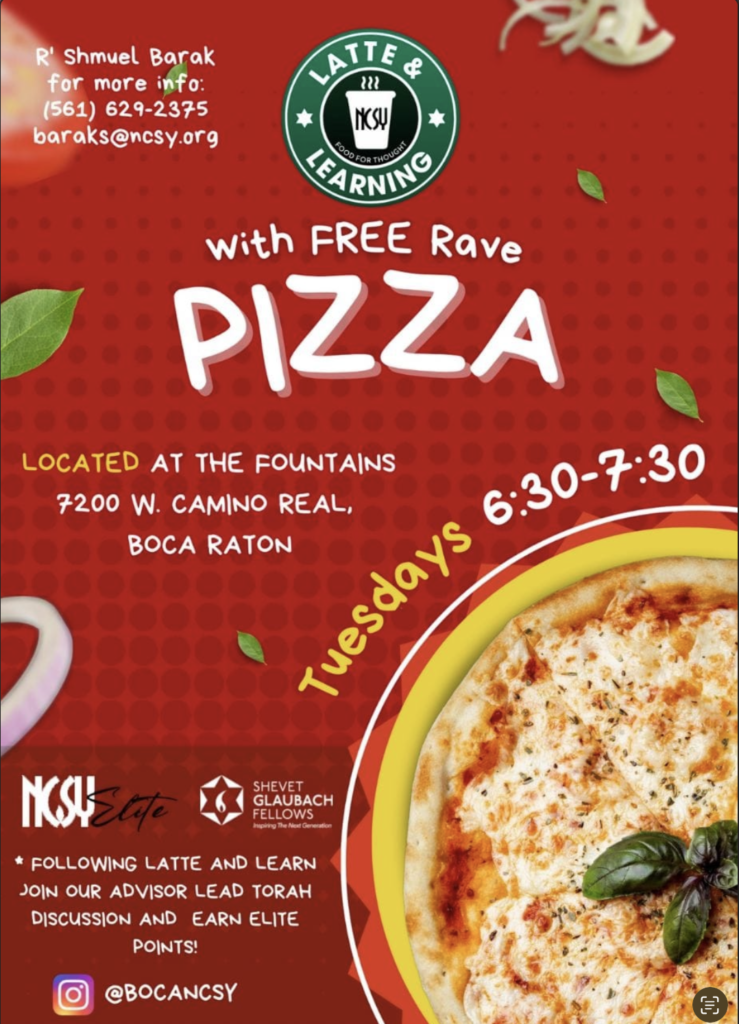 Latte & Learning with Free Rave Pizza - Shevet Glaubach Fellowship